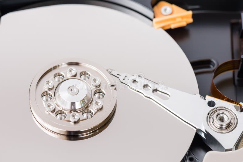 Close-up View of an Opened Computer Hard Disc Drive Stock Image - Image ...
