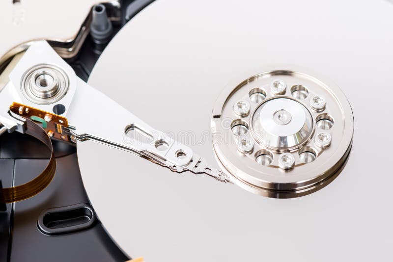 Close-up View of an Opened Computer Hard Disc Drive Stock Image - Image ...