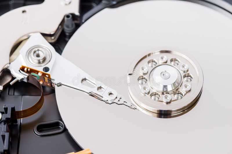 Close-up View of an Opened Computer Hard Disc Drive Stock Image - Image ...