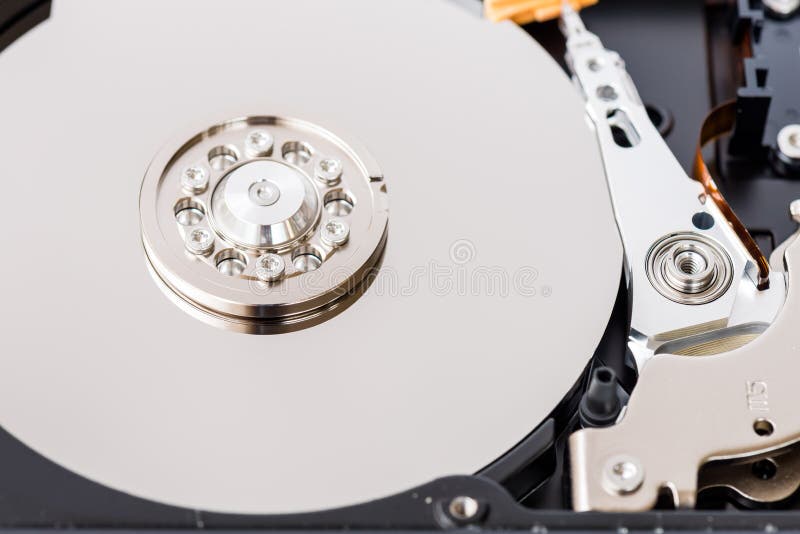 Close-up View of an Opened Computer Hard Disc Drive Stock Photo - Image ...