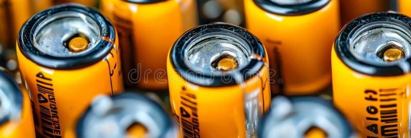 Close-up View of Orange Batteries Arranged on a Surface Showcasing ...