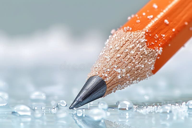 Close-up Macro Photography of a Graphite Pencil Point on Water Droplets ...