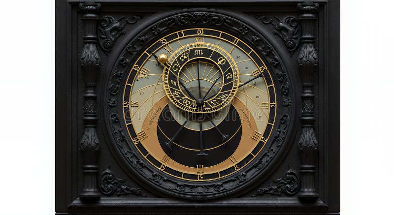 Ornate Black and Gold Antique Clock with Celestial Details on White ...