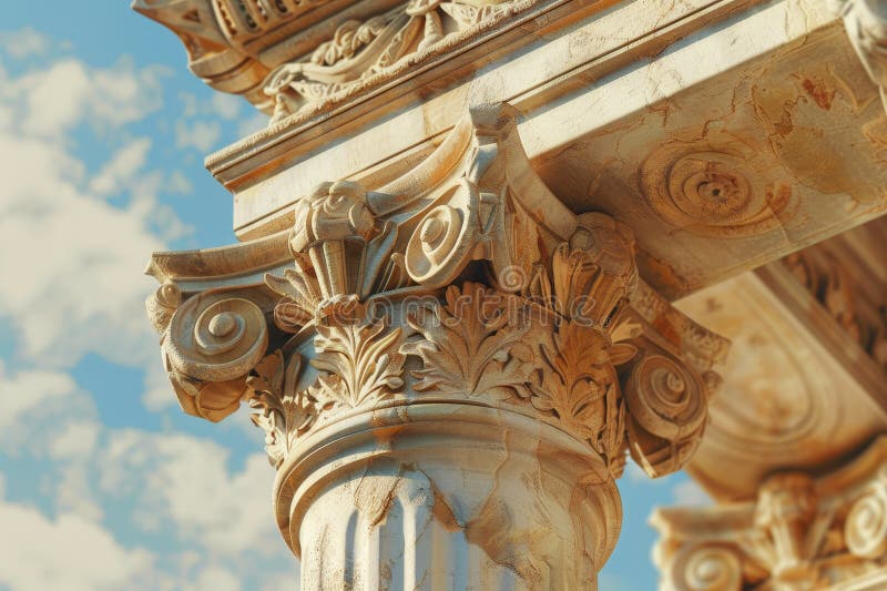 Close-up View of an Ornate Column Under a Cloudy Sky, Showcasing ...