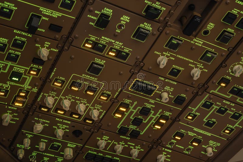 Close Up View of the Overhead Panel of a Modern Airplane Stock Photo ...