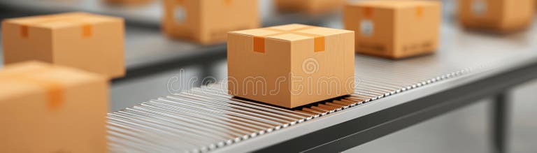 Close-up View of Packages on a Conveyor Belt in a Modern Warehouse ...