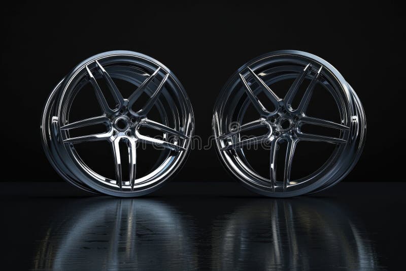 Close-up View of a Pair of Chrome Rims on a Black Surface Stock Photo ...