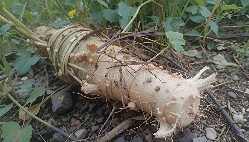 Pale Beige Root Vegetable on the Ground among Green Vegetation Stock ...