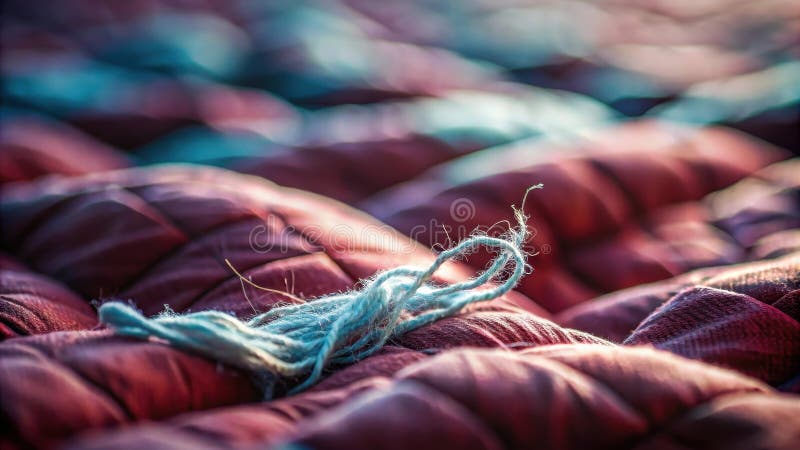 Close-up View of a Pale String Resting on a Quilted Maroon Fabric ...