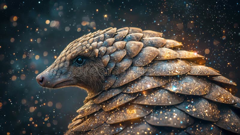 Close-Up View of a Pangolin with Glittering Background Effects Stock ...