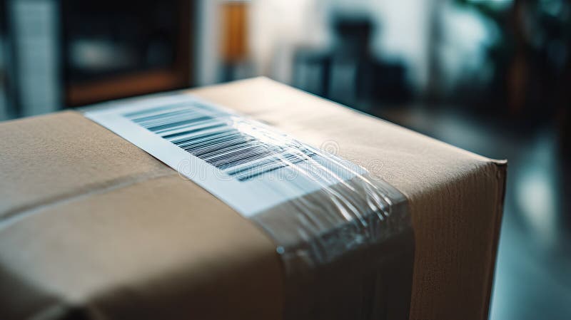Close-Up View of a Parcel with Shipping Label Stock Illustration ...