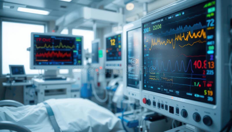 Detailed View of Patient Monitoring Equipment Showing Real Time Data ...