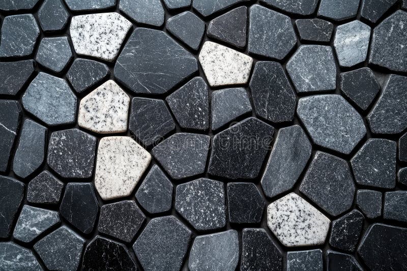 Irregular Stone Mosaic Tile, Black and White Pattern Stock Illustration ...