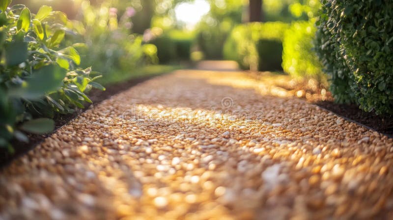 A Close-Up View of a Pebble Pathway in a Lush Garden Stock Illustration ...