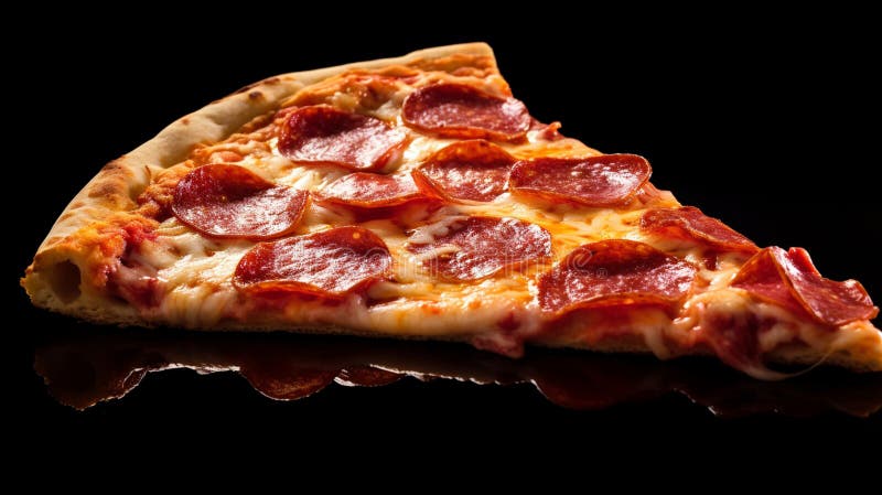 Close Up View of Pepperoni Pizza Slice on Black Background. Generative ...
