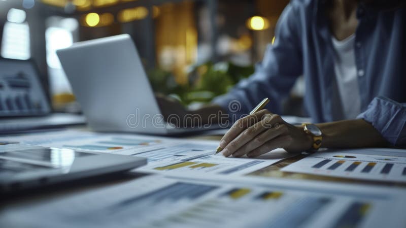 A Closeup View of a Person Analyzing Data with Graphs and Charts on a ...