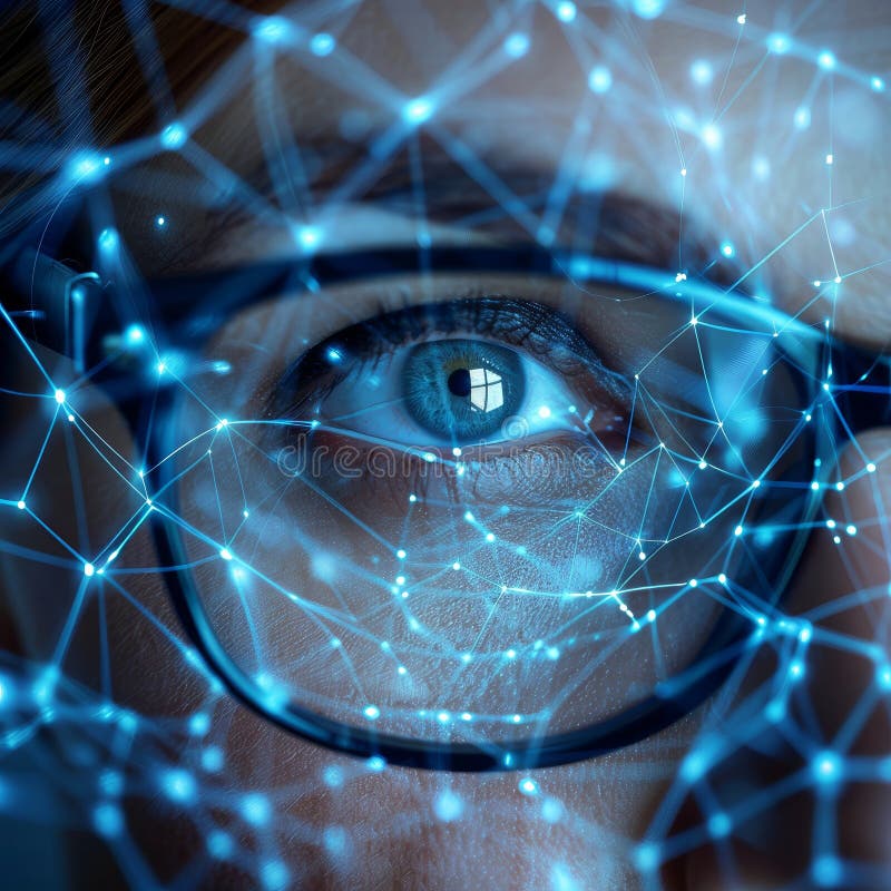 A Close-up View of a Person Eye with Digital Connections and Patterns ...