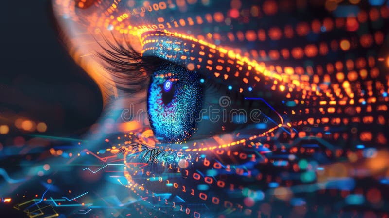 A Close-up View of a Persons Eye with Vibrant and Colorful Lights in ...