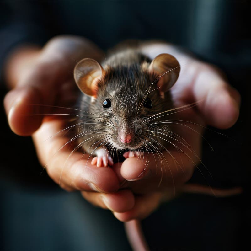 A Close-Up View of a Pet Mouse Being Gently Held in Hands at Home Stock ...