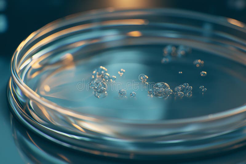 Close-up View of a Petri Dish with Embryos and Bubbles in a Laboratory ...