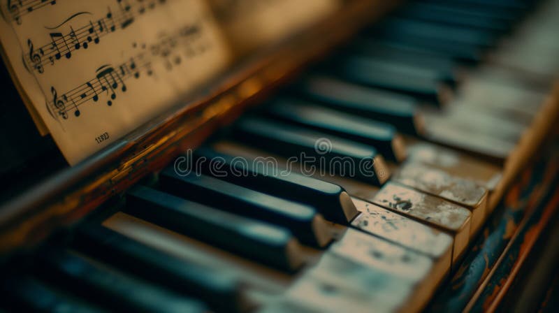 A Close-up View of a Piano Keyboard with Open Sheet Music in the ...