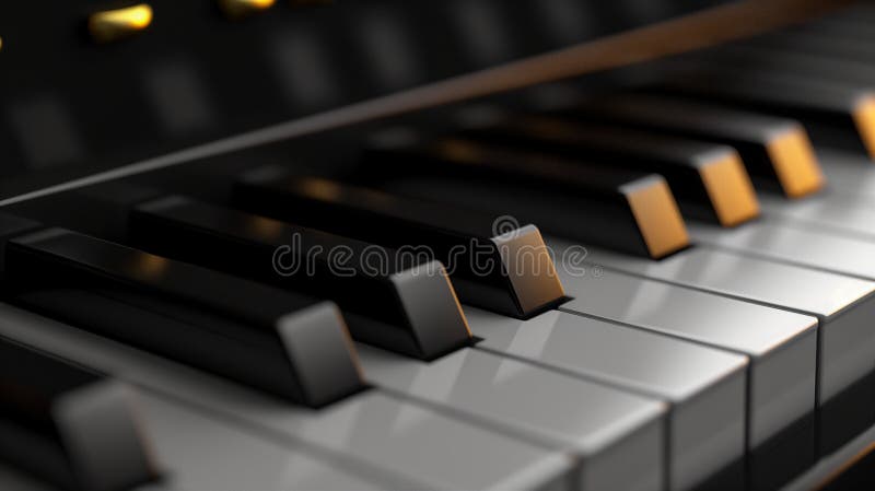 Dramatic Macro View of Piano Keys Highlighted by Warm Lighting in Dimly ...