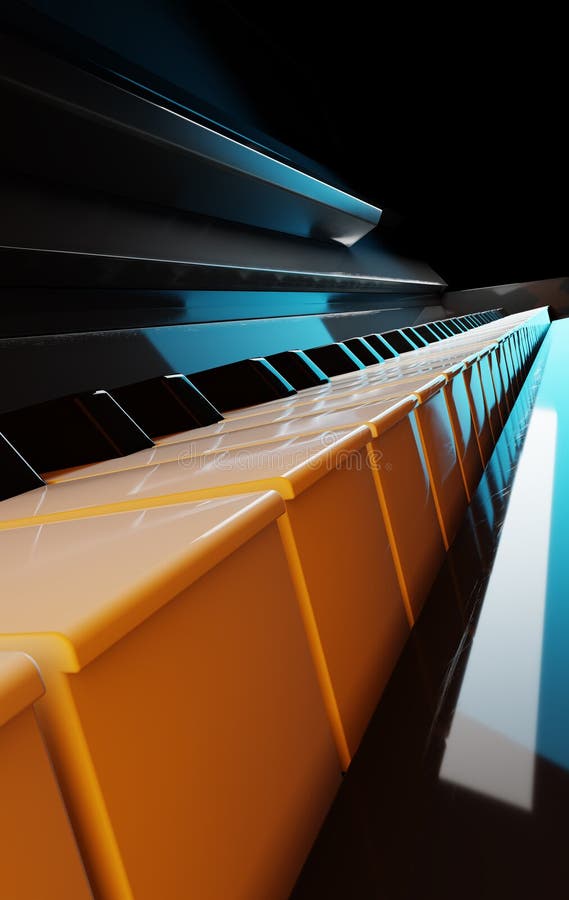 A Close-Up View of Piano Keys Illuminated by Soft Lighting at Night. 3d ...