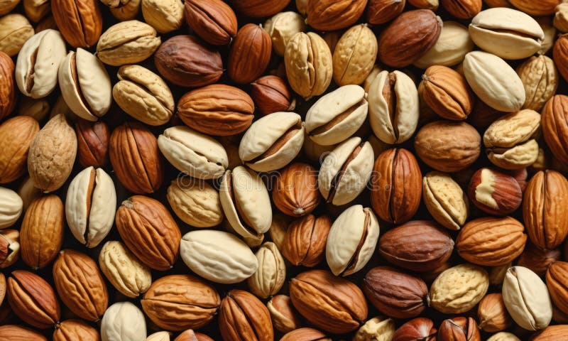 Close-up View Pile Mixed Nuts, Including Almonds, Walnuts, and Pecans ...