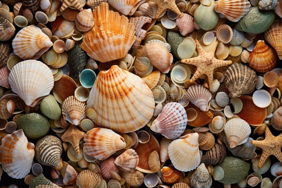 A Close-up View of a Pile of Shells on a Sandy Beach or Floor Stock ...