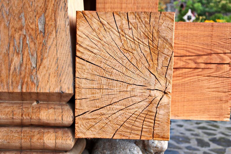 A Close-up View of Pine Logs Stacked Horizontally and the Structure of ...