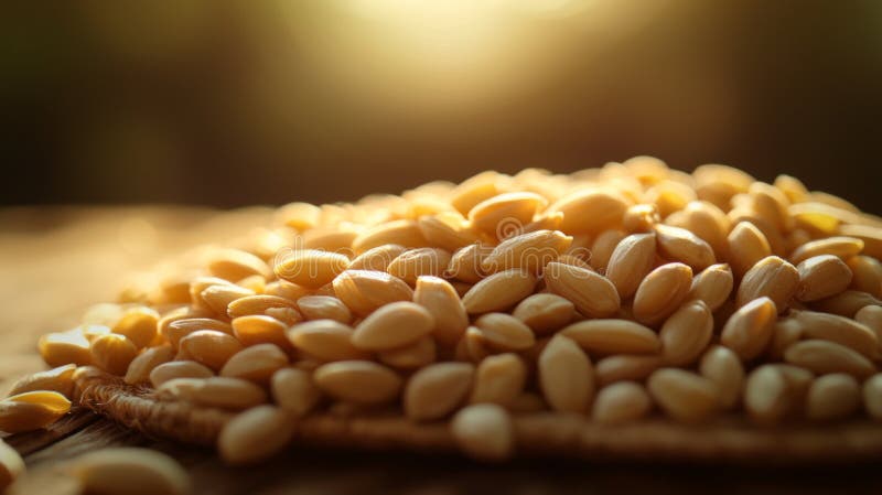 Close Up View Pine Nuts Bright Surface Showcases Their Smooth Rounded ...