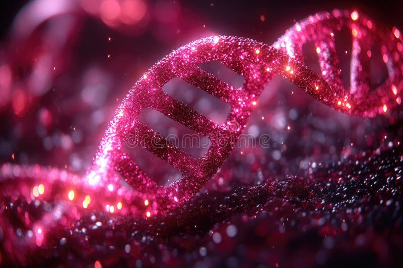 Close-up View of a Pink DNA Strand with Repeating Nucleotide Bases ...