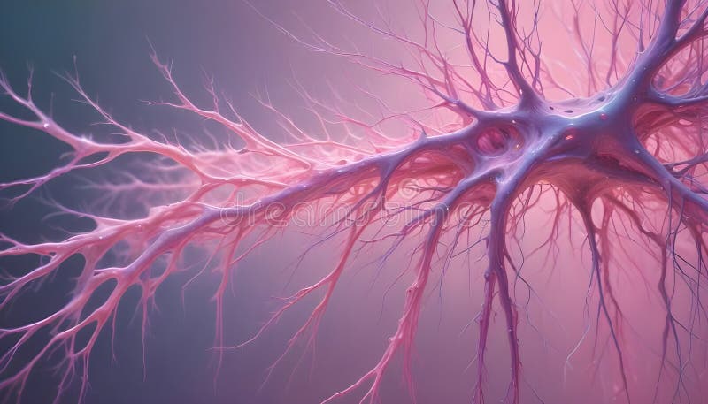 A Close-up View of a Pink Neuron or Nerve Cell with Its Many Branches ...
