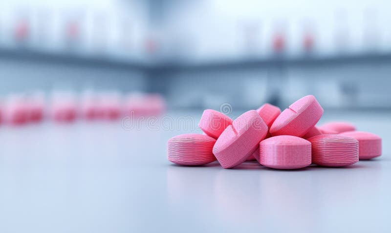 A Close-up View of Pink Tablets Arranged on a Table, Highlighting Their ...
