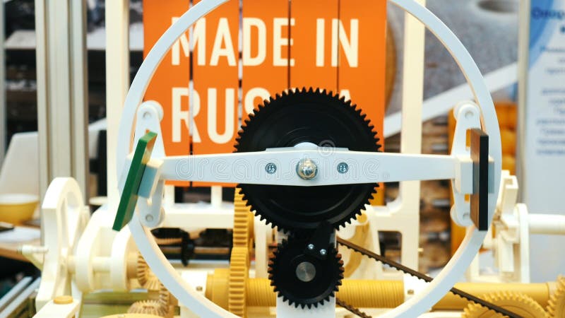 Close-up View of Plastic Mechanism with Rotating Plastic Gears. Meida ...