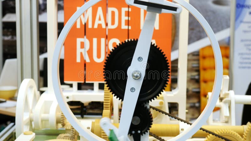 Close-up View of Plastic Mechanism with Rotating Plastic Gears. Meida ...