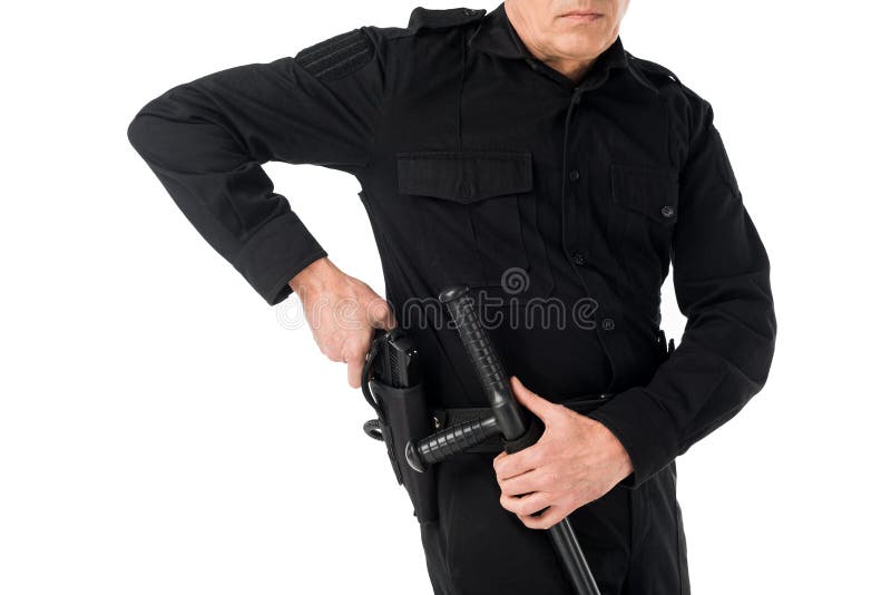 Close-up View of Policeman in Uniform Pulling Out Gun Stock Photo ...