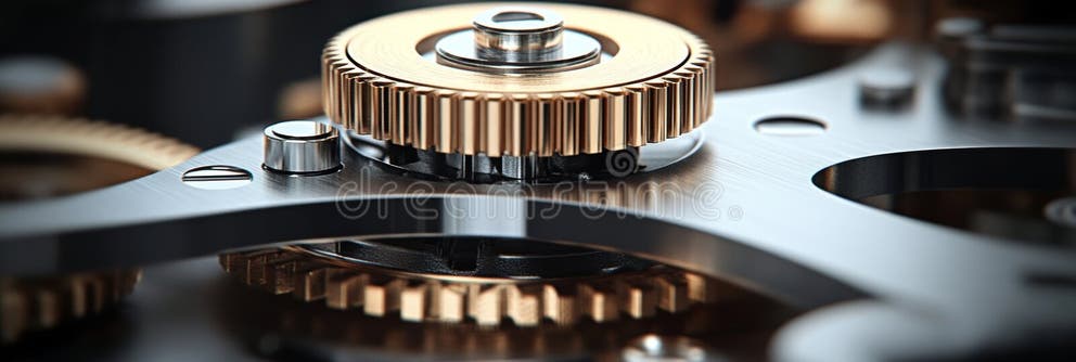 Close-Up View of Polished Metal Gears and Cogs Interlocking in a ...