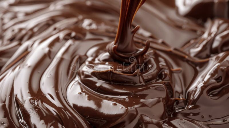 A Close-up View of a Pool of Melted Chocolate with a Silver Spoon ...