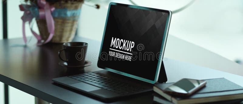 Portable Workspace with Digital Tablet and Supplies on the Table ...