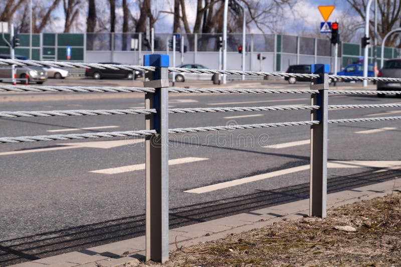 Close-up View of Posts and Ropes. Cable Barrier, Also Called Guard ...