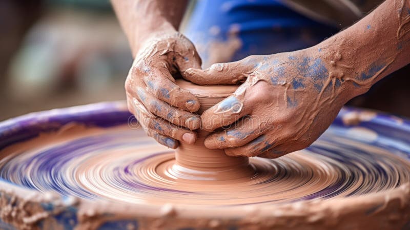 A Close Up View of a Pottery Making Process on a Wet Clay Wheel Stock ...