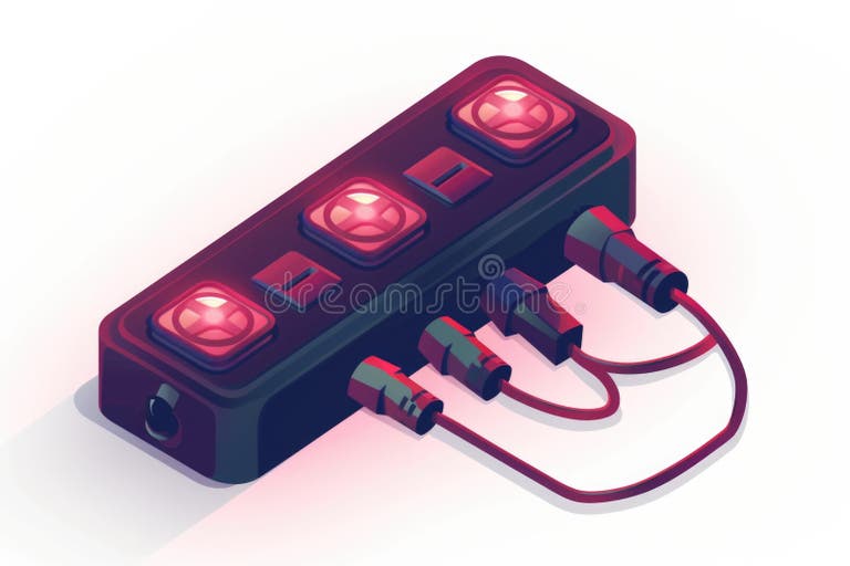 A Close-up View of a Power Strip with Bright Red Indicator Lights Stock ...