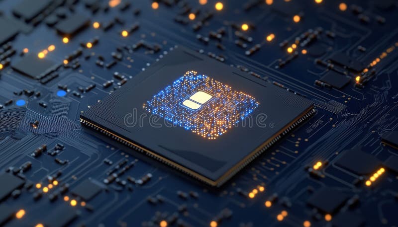Close-up View of a Powerful AI Chip on an Advanced Circuit Board Stock ...