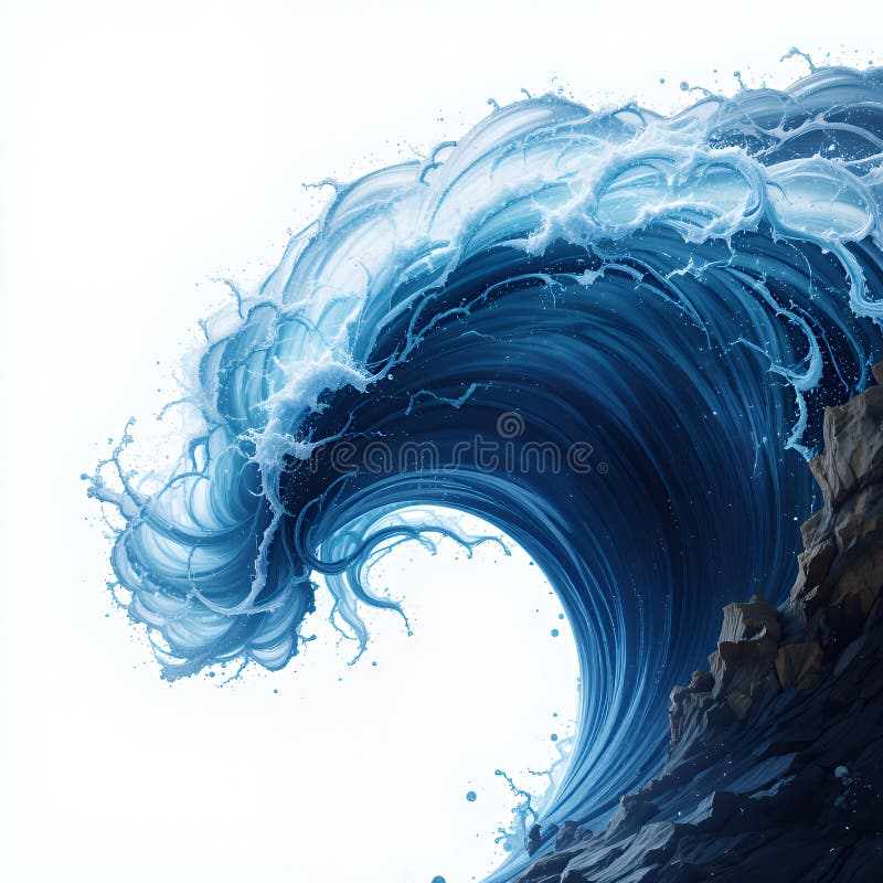 Powerful Blue Ocean Wave Crashing on Rocks, Pixel Art Style Stock ...