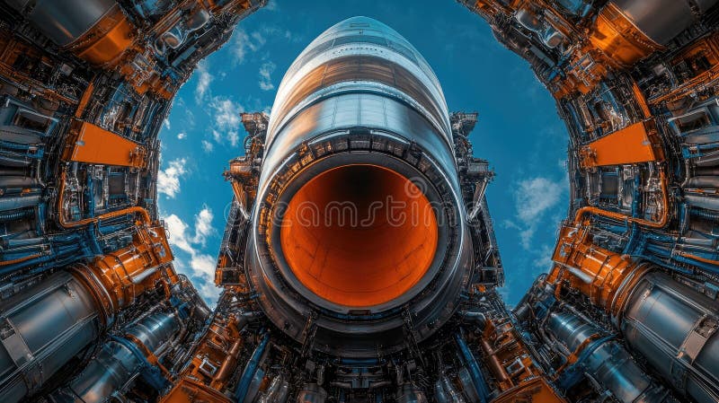 A Close-up View of a Powerful Rocket Engine, Looking Up from Underneath ...