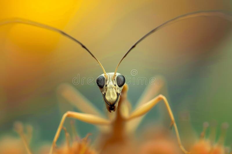 A Close-up View of a Praying Mantis with Graceful Antennas on a Tiny ...
