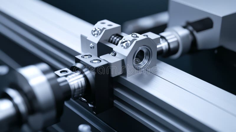 Close-up View of Precision Mechanical Components on a Linear Rail ...