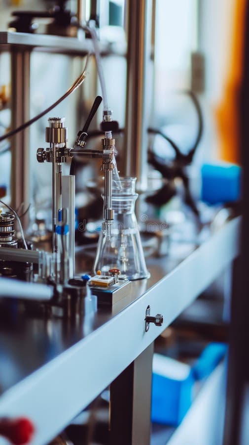 Close Up View of Precision Scientific Instruments and Glassware in a ...