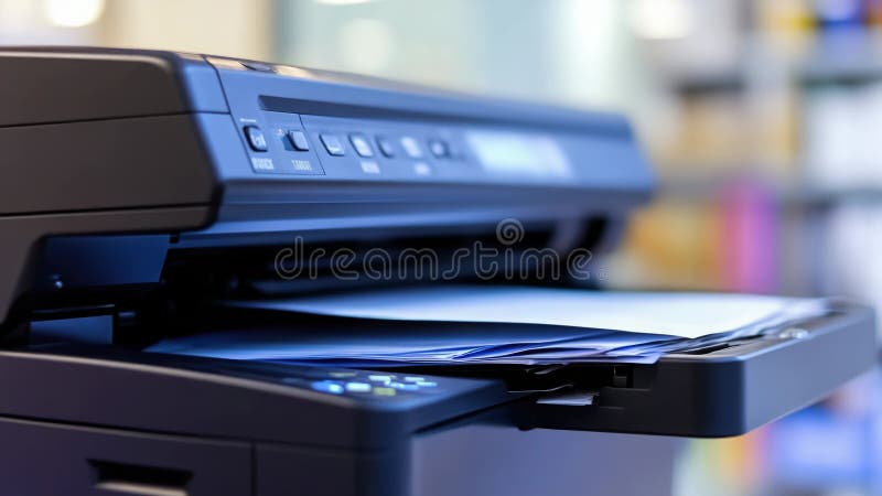 A Close-up View of a Printer on a Desk, Suitable for Use in Office or ...